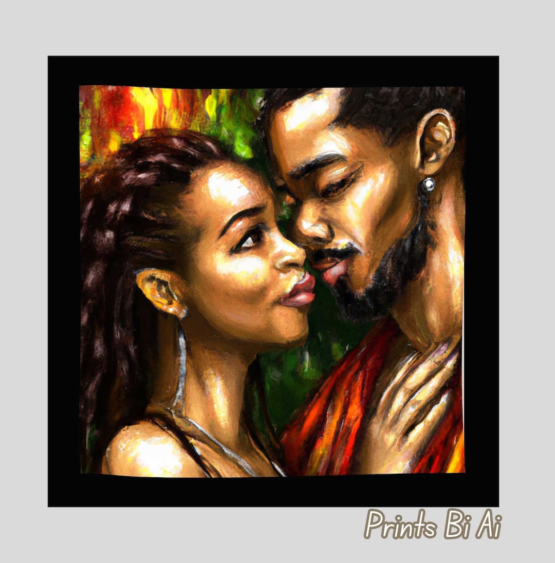 Black Love Paintings Locs Wall Art Instant Download Man and Woman Art ...