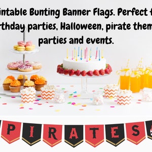 Pirate Bunting Banner Pennant Flags, Red Black & Gold Pennant PNG, One ...