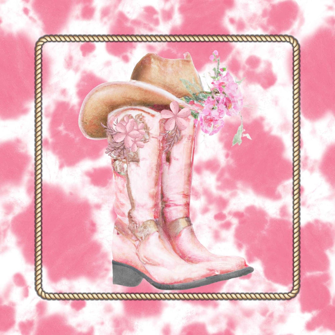 Pastel Pink Cowgirl Hat Print, Cowgirl Boots and Hat Print, Dorm Room ...