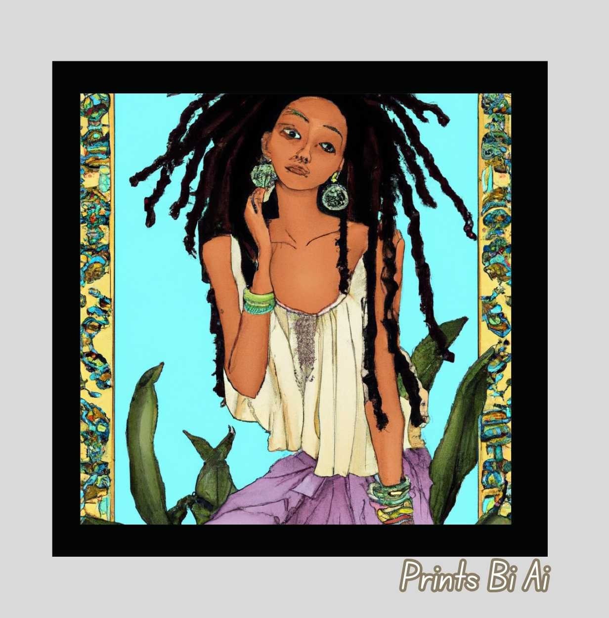 Dreadlocks Hairstyles Locs Art, Nouveau Art Print, Mucha Style Poster ...