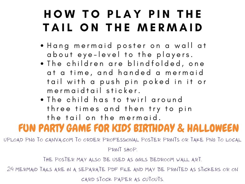 Mermaid Party Game, Pin the Tail on the Mermaid, Pin the Tail Games ...
