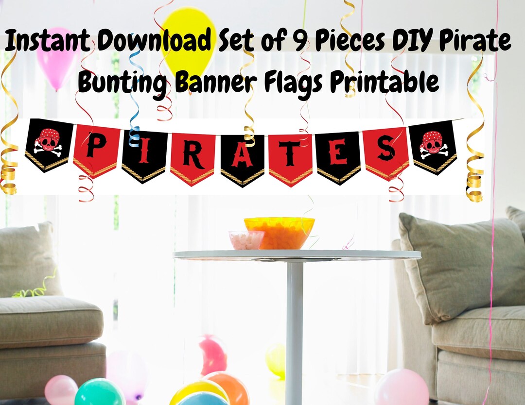 Pirate Bunting Banner Pennant Flags, Red Black & Gold Pennant PNG, One ...