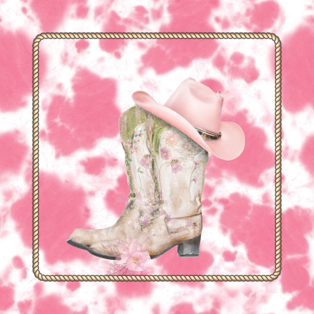Retro Cowgirl Pink Boots Printable Poster Print, Cowgirl Boots Wall Art ...
