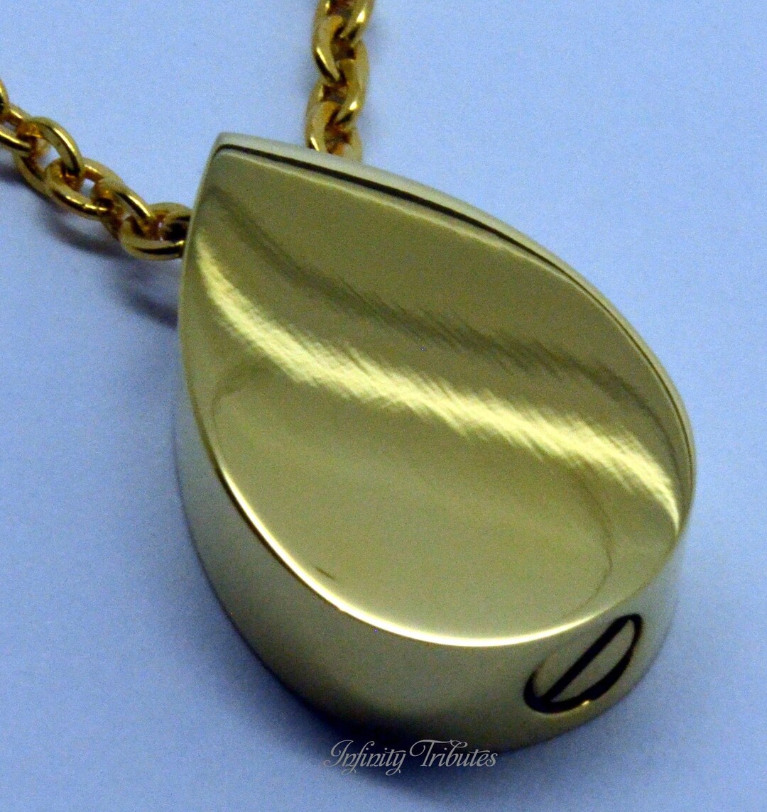 Cremation Urn Ashes Necklace 24k Gold Plated Chunky Teardrop Pendant ...
