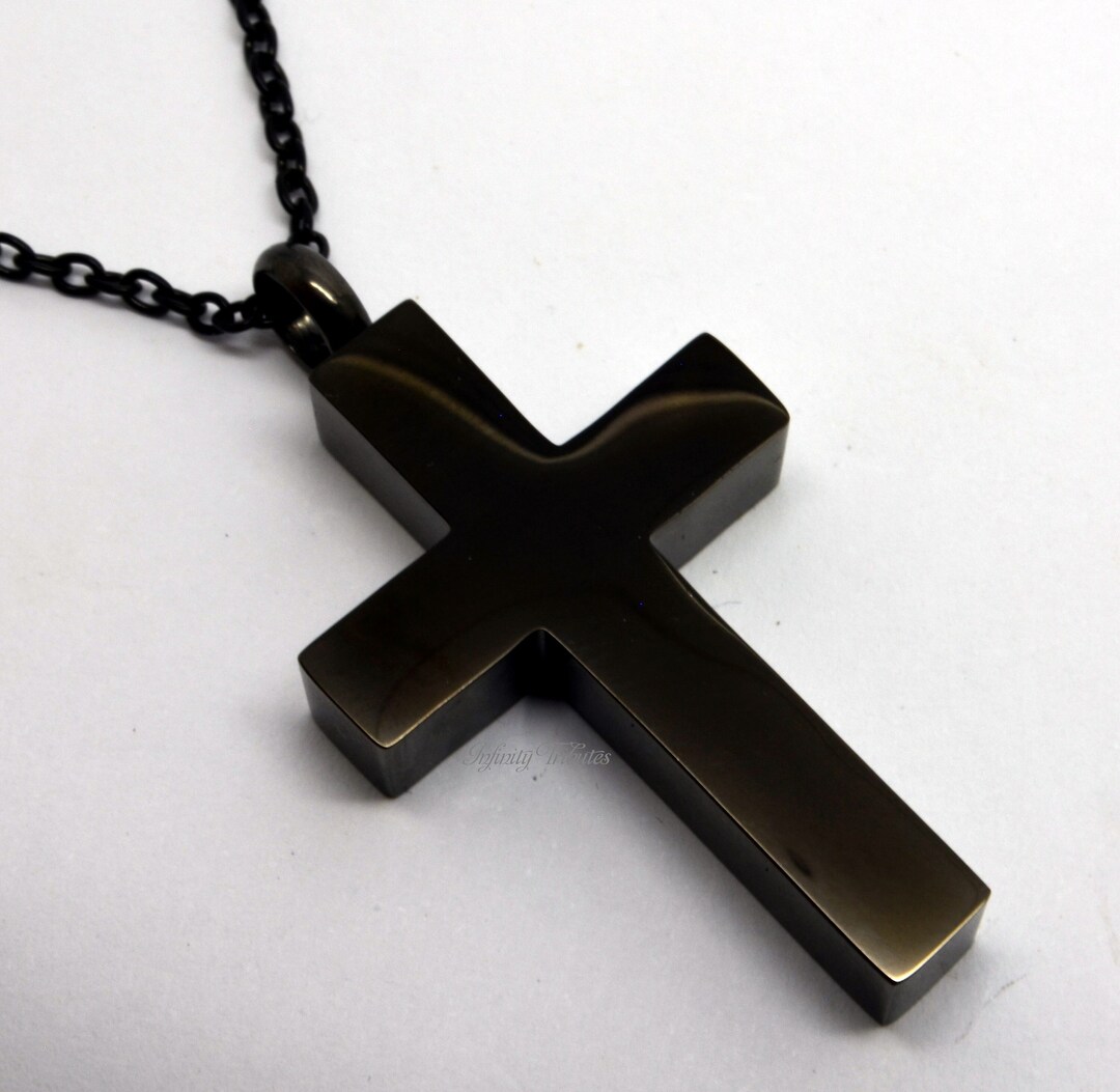 Cross Cremation Urn Necklace - Black Block Keepsake Charm Pendant ...