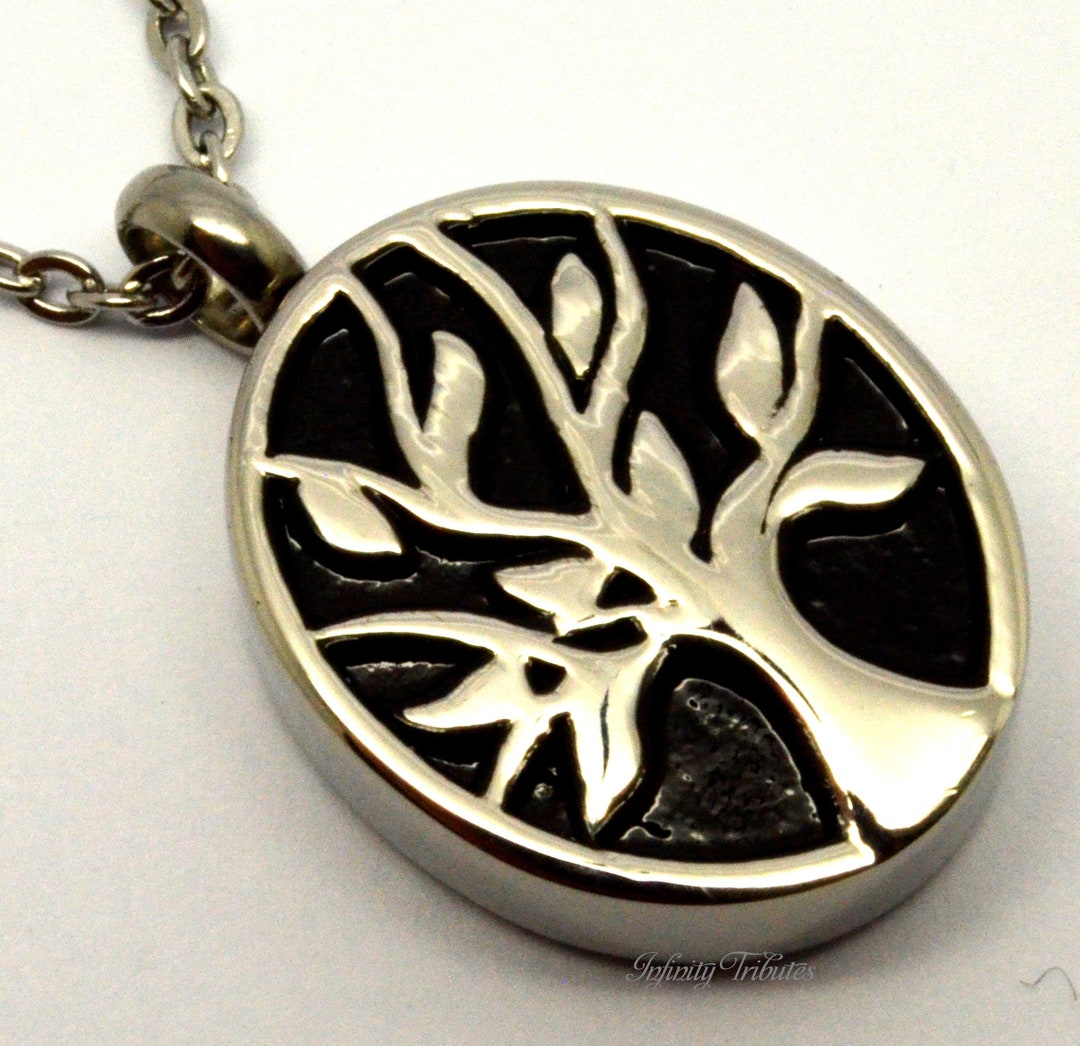 Cremation Urn Pendant - Keepsake Charm Necklace - Oval Tree of Life ...