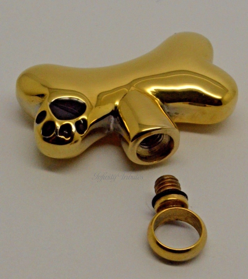 Cremation Urn Pendant Dog Bone Pawprint - Keepsake Charm Necklace - 24k ...