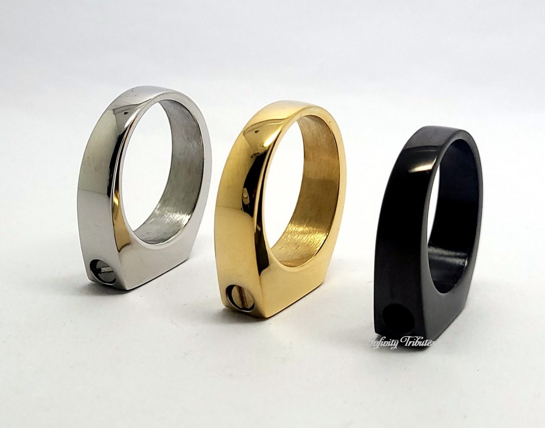 Cremation Urn Finger Ring - Silver Black 24k Gold Plated Keepsake Rings ...