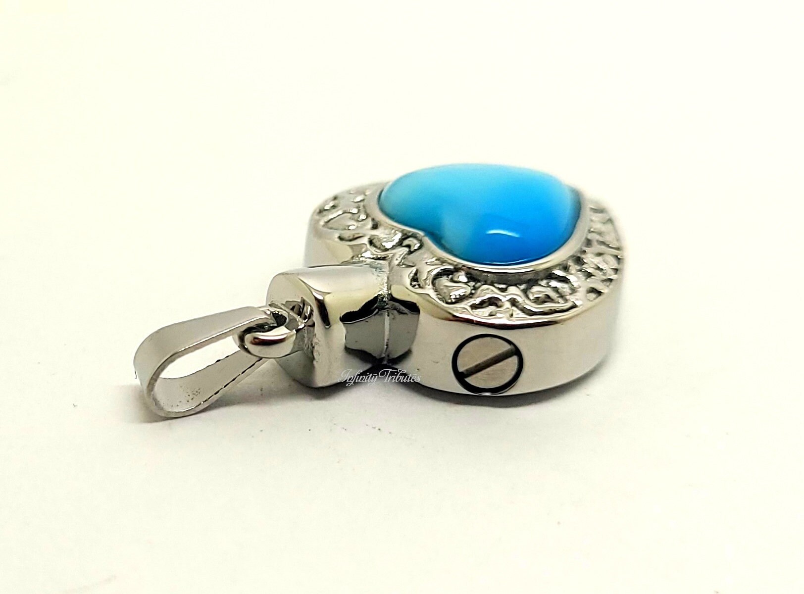 Blue Turquoise Heart Cremation Urn Necklace Clear Keepsake Pendant ...