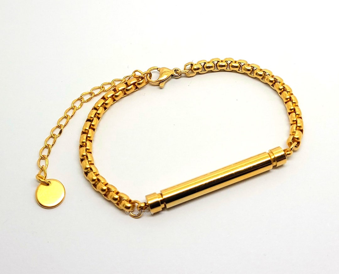Cylinder Cremation Urn Bracelet - 24k Gold Plated Keepsake Bangle ...