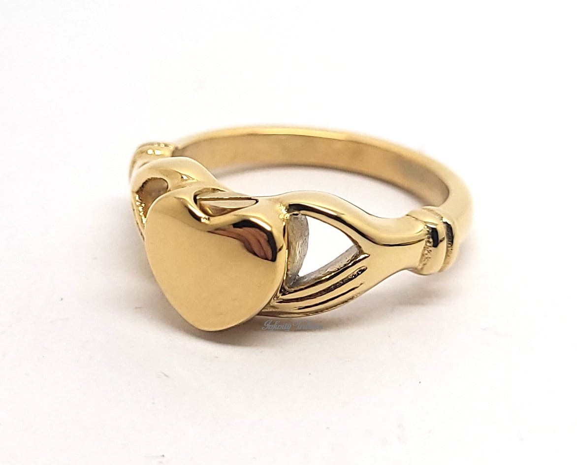 Claddagh Cremation Urn Finger Ring - Silver or 24k Gold Plated Keepsake ...