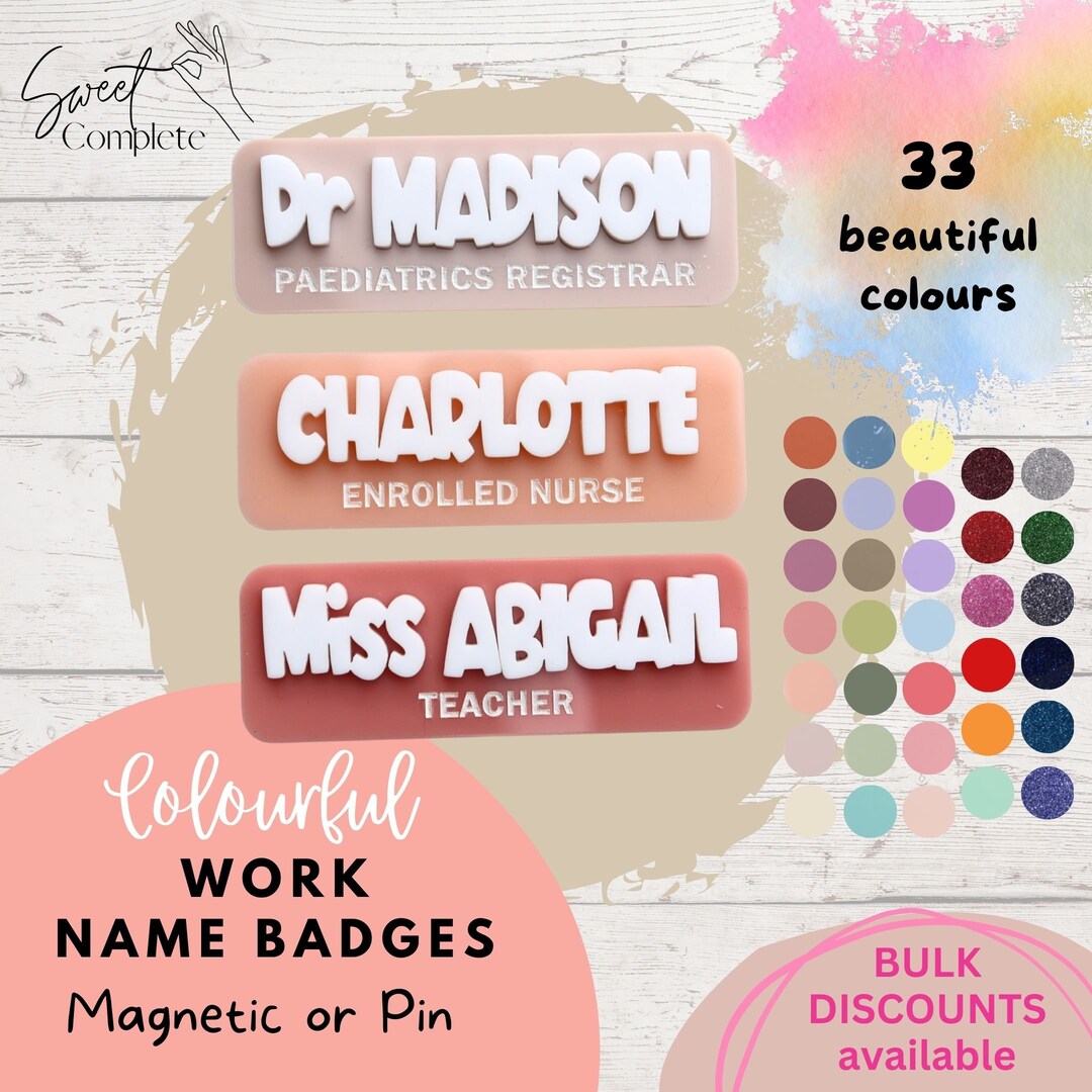 Personalised Work Name Badge Colourful Name Badge Custom Work Badge ...