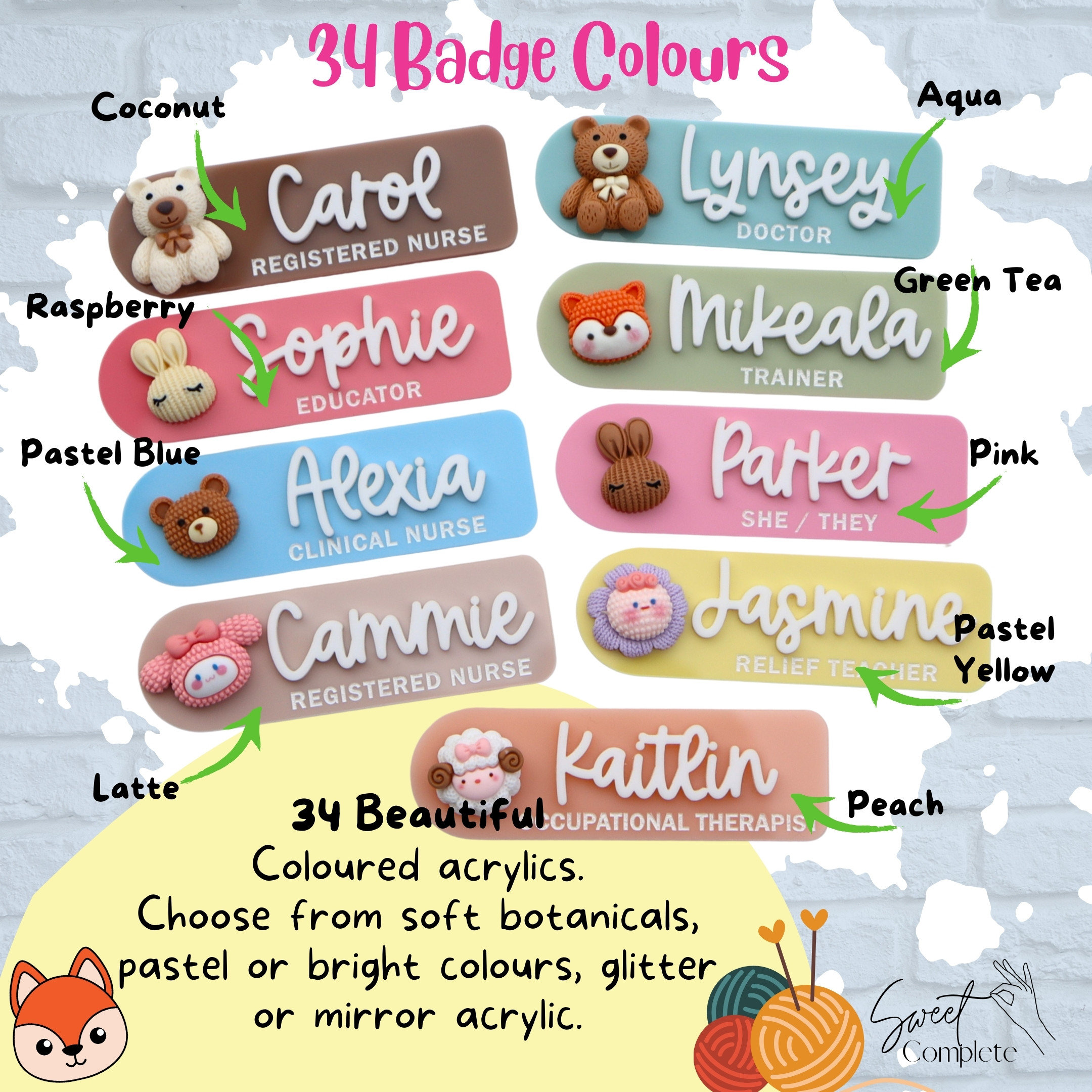 Personalised Soft Toy Name Badge – Knitted Character Work ID Holder ...