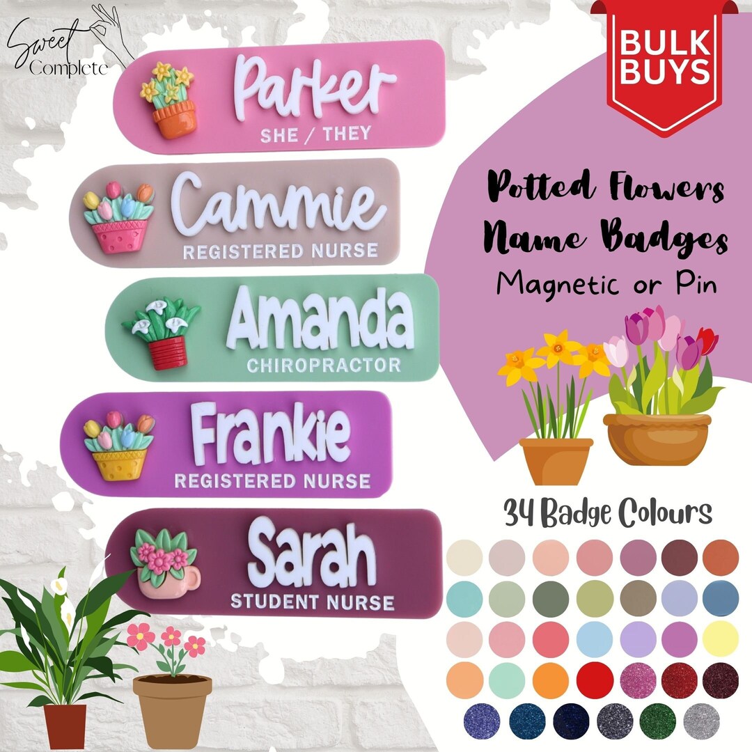 Flower Pot Work Name Badge - Flower Name Badge - Daffodil Work Badge ...