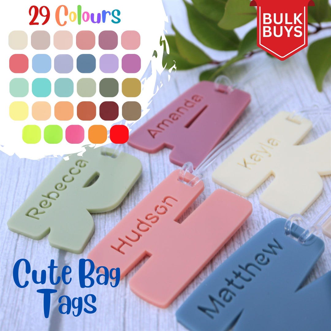 Personalised Letter Name Bag Tag - Blocky Letter Bag Tag - School Bag ...