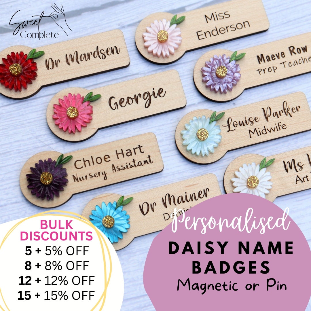Daisy Name Badge - Custom Name Badge - Magnetic Badge - Pin Badge ...