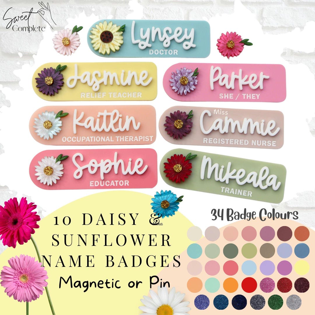 Flower Mix and Match Name Badge - Daisy Name Badge - Sunflower Work ...