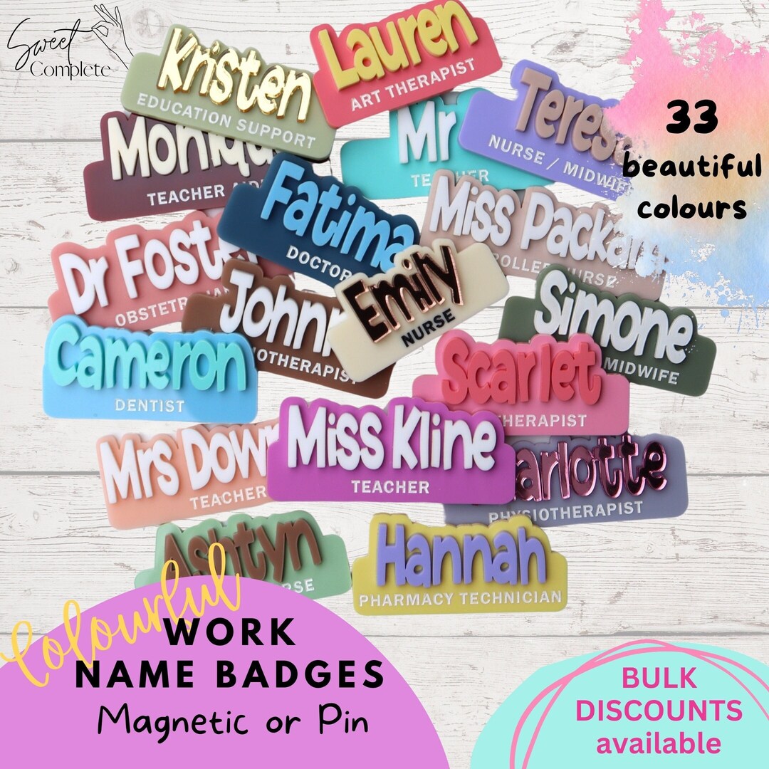 Personalised Colourful Work Name Badge Bright Name Badge Custom Work ...