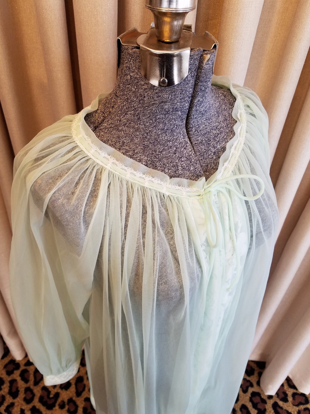 Vintage, 1950's, 1960's, Miss Elaine, Sheer, Mint Green, Chiffon, Nylon ...