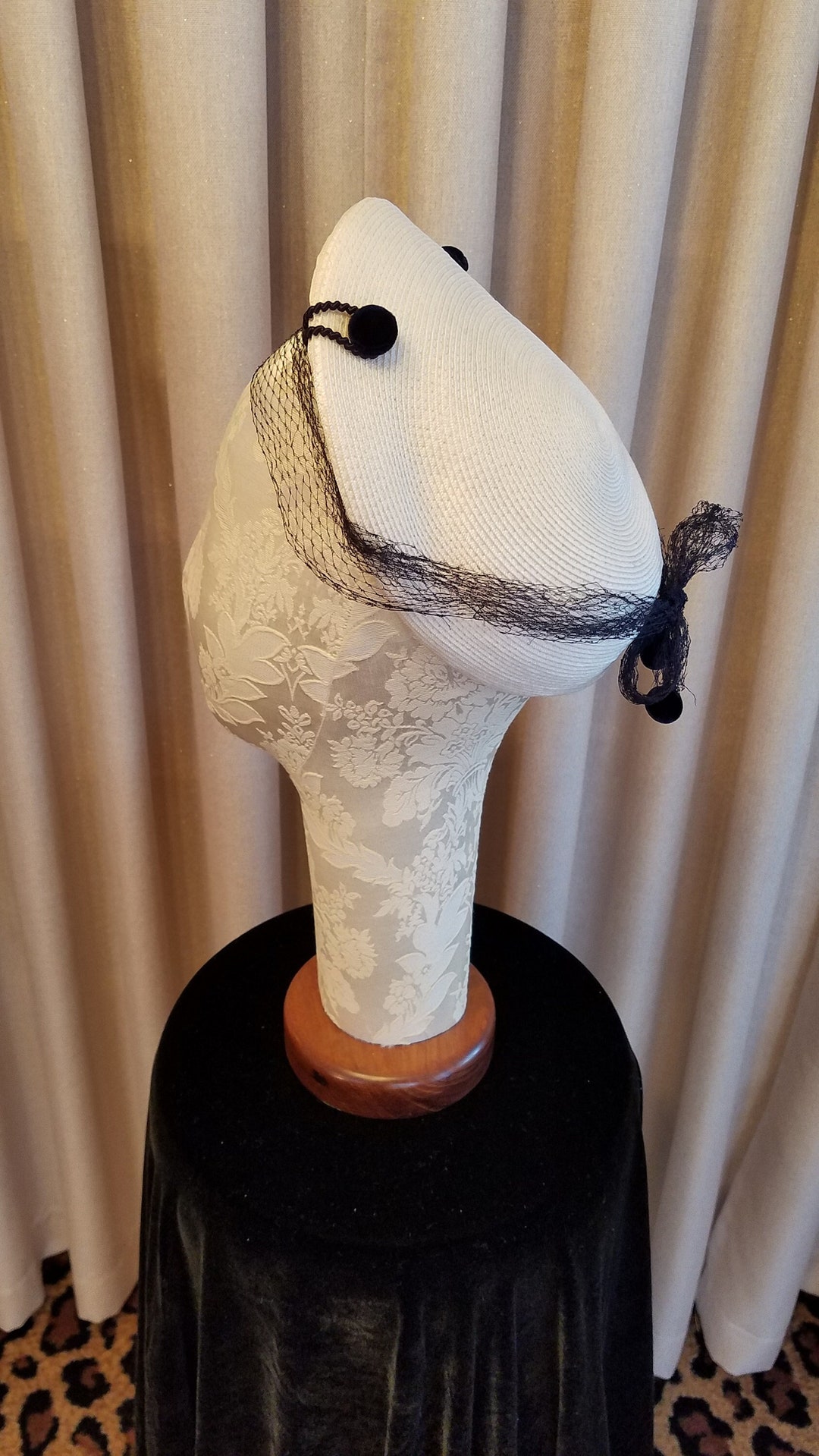 Vintage, 1950's, Ivory, Straw, Navy, Velvet, Veiled, Juliette, Juliet ...