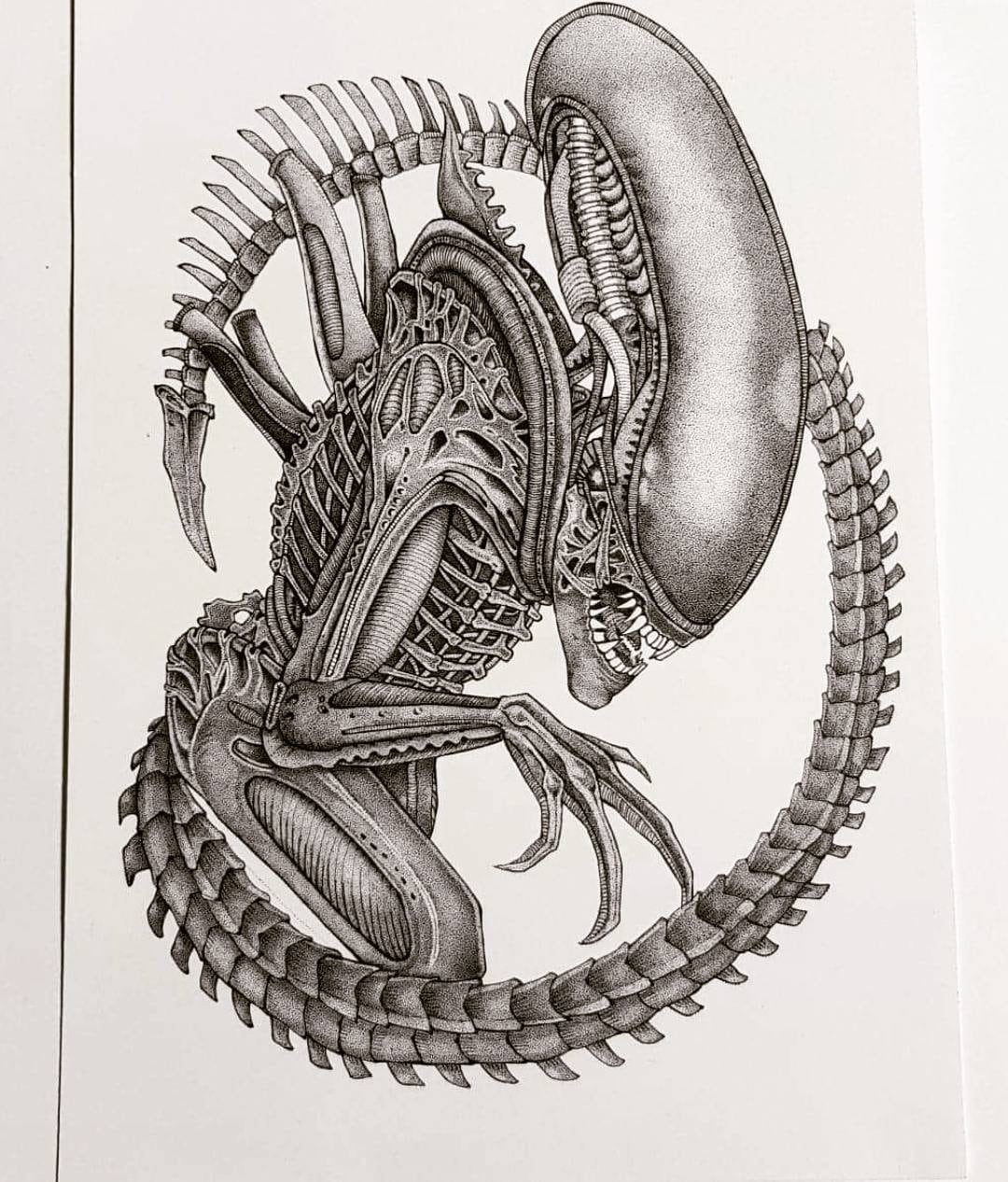 Rachel's doodles Xenomorph Alien Pen & Ink Pointilism | Etsy