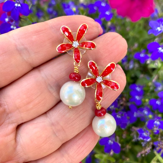 White and red earrings store