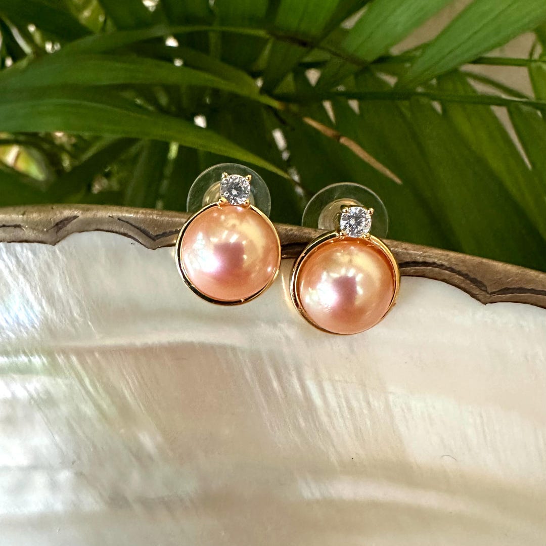 Golden Edison Pearl Stud Earrings: Gold Vermeil, CZ Accent - Etsy