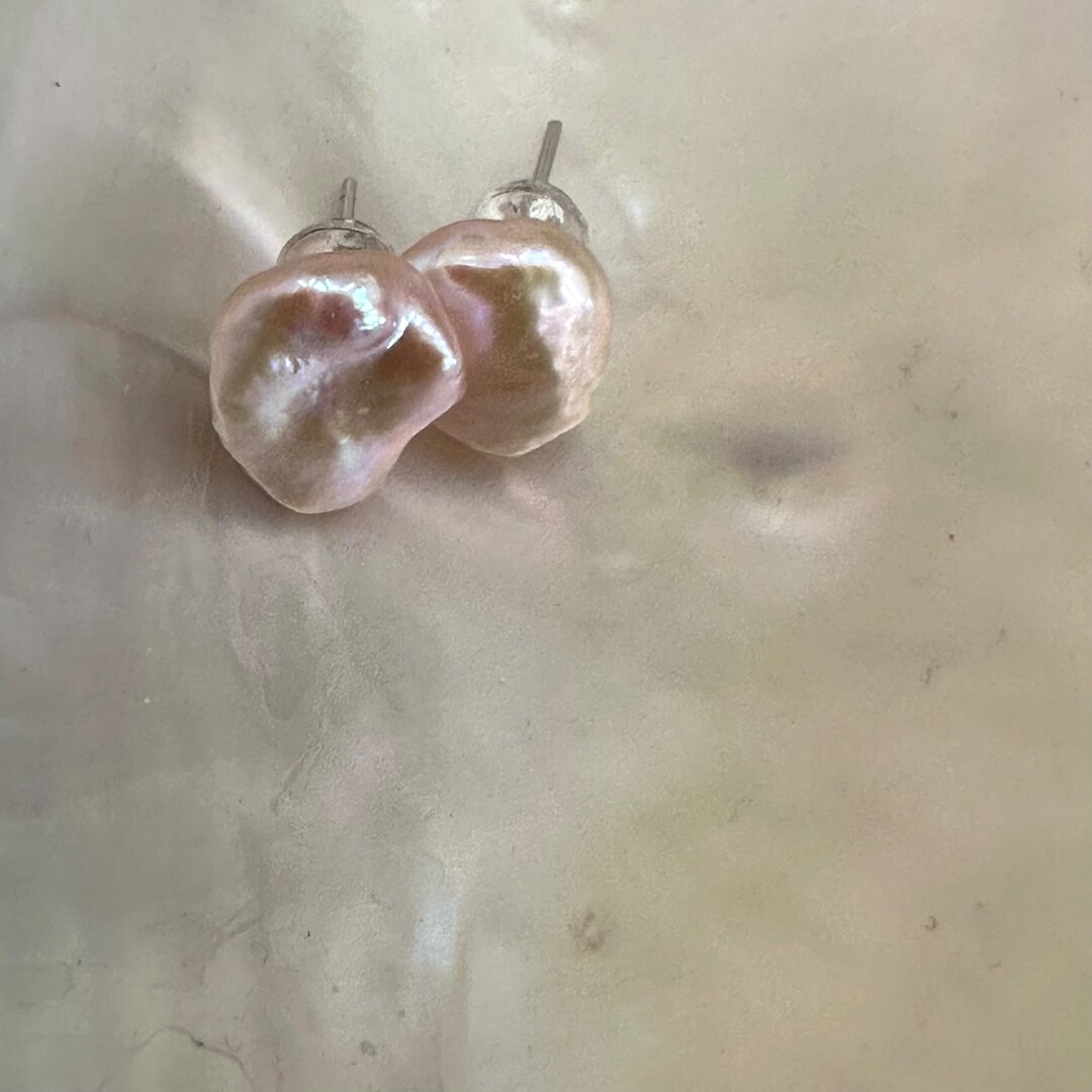 Pink Keshi Pearl Stud Earrings, Dainty Keshi Pearl Ear Studs, Sterling ...