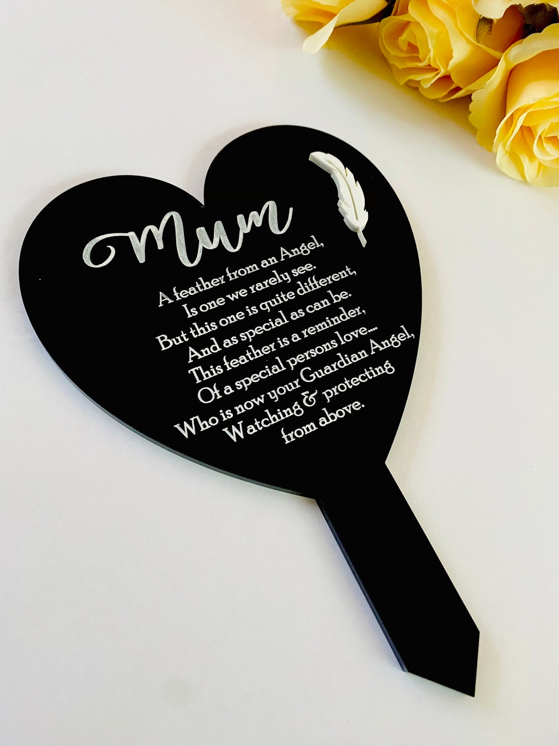 Feather Heart Memorial Grave Decoration Stake Marker Plaque - Etsy