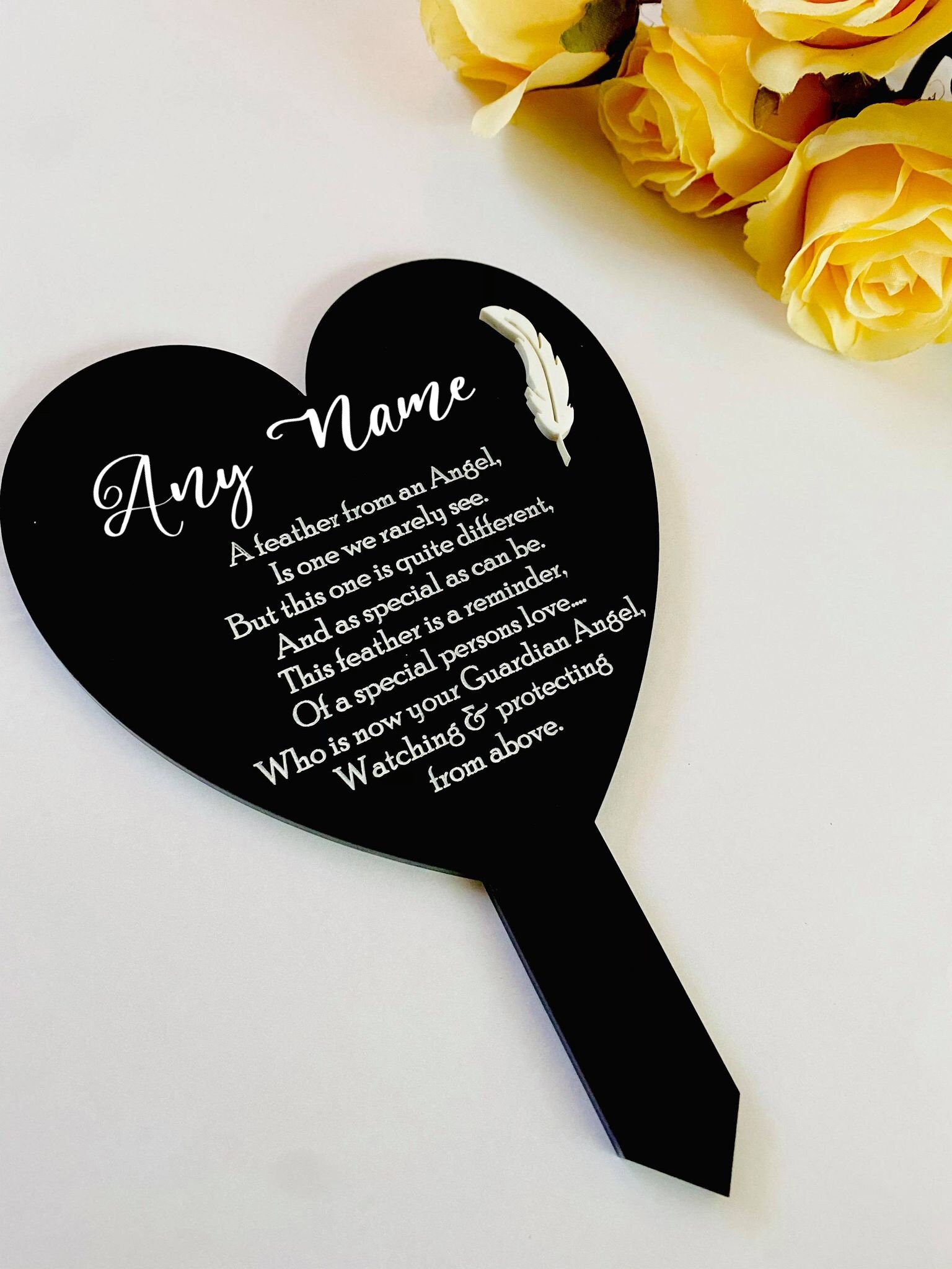 Feather Heart Memorial Grave Decoration Stake Marker Plaque - Etsy