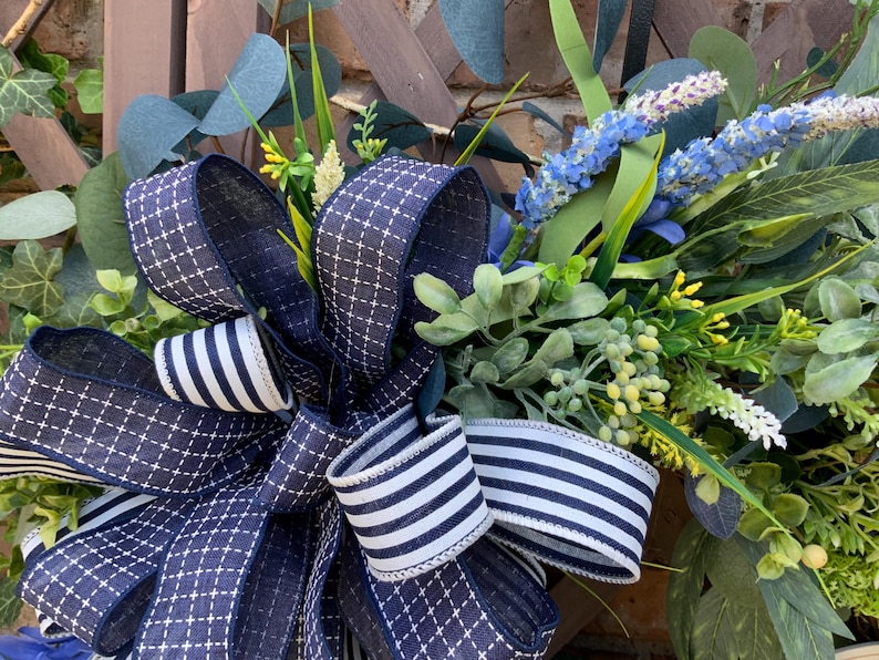 Lake House Wreath, Bluebonnet Faux Flowers, Berries, Welcome Sign ...