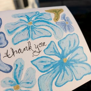 Blue Floral Thank You Notecard, Hand-drawn Oil Pastel (A2) - Etsy
