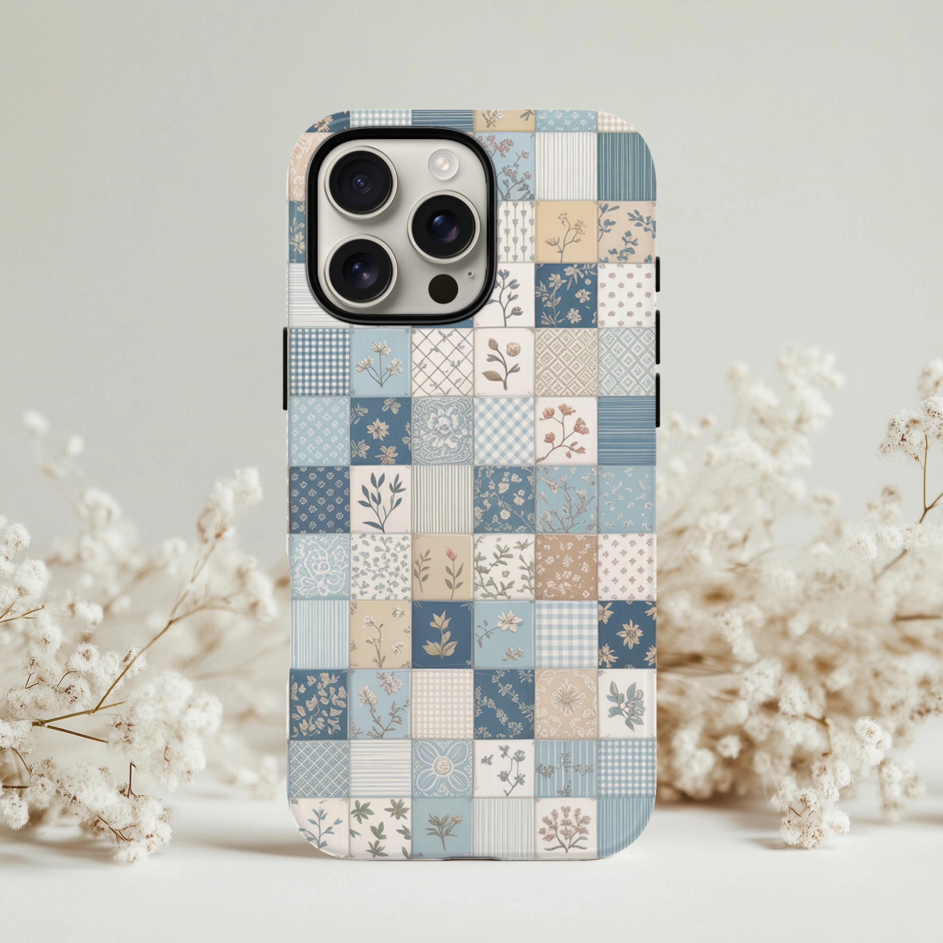Coastal Blue Quilt Phone Case: Cottagecore Vintage Design - Etsy