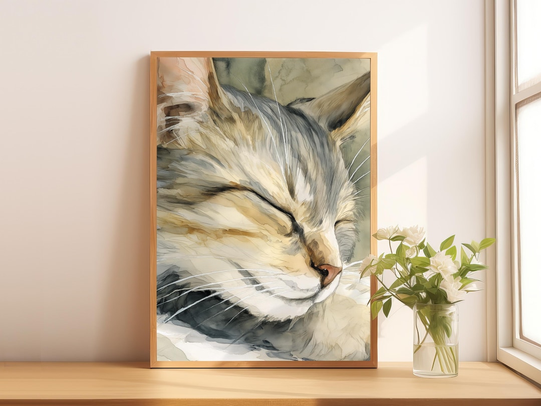 Cozy Cat Watercolor Home Wall Art Print, Watercolor Pet Decor, Animal ...