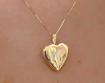 14K Gold Heart Locket - 14K Solid Gold Real Picture Photo Necklace Gift ...