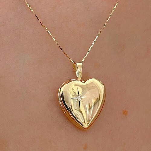 Heart Locket Necklace 14K Solid Yellow Gold Heart Locket - Etsy