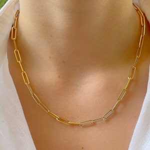 14k Yellow Gold Rectangular Link Chain 14k Gold Paper Clip Chain ...