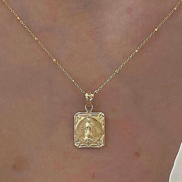 Square Gold Mary Pendant - Etsy