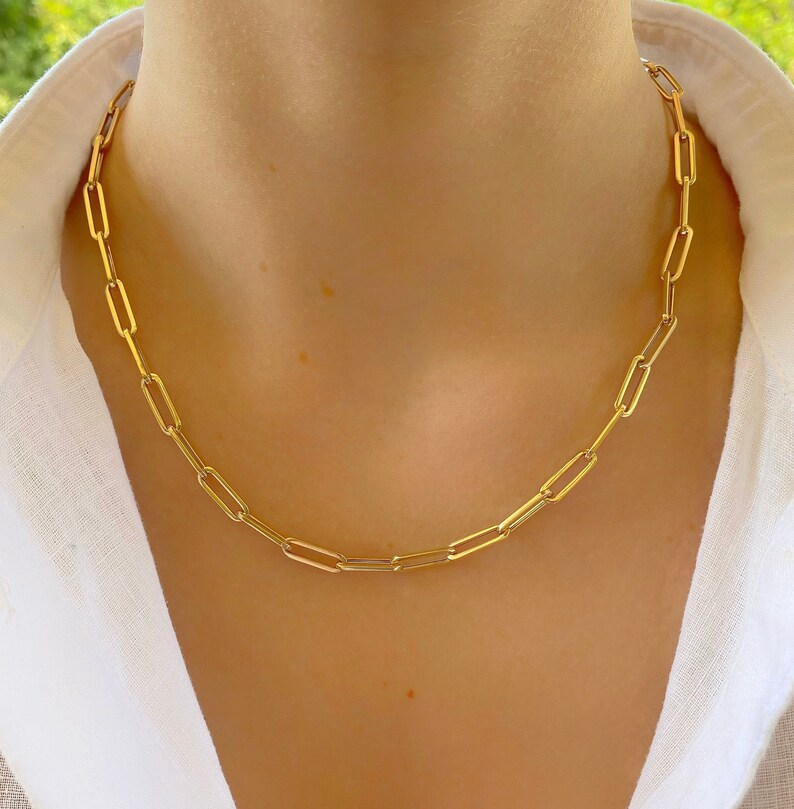 14k Yellow Gold Rectangular Link Chain 14k Gold Paper Clip | Etsy