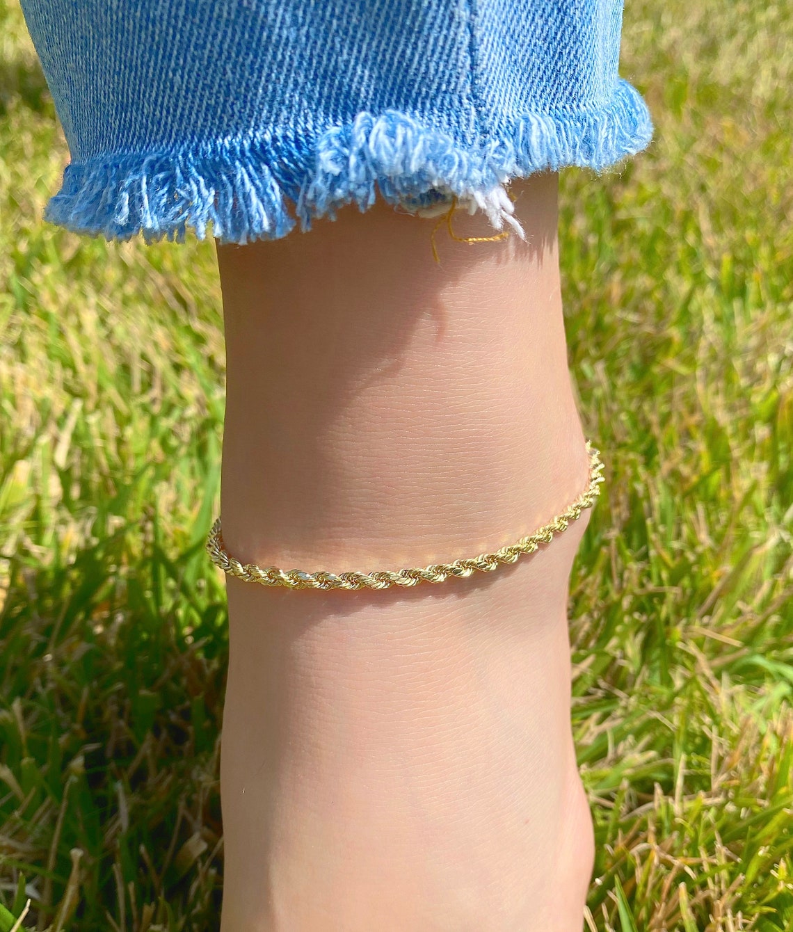 Solid 14k Yellow Gold Anklet Chain 10" Inch, 14k Gold Anklet for Women ...
