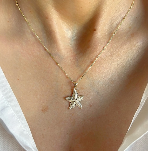Starfish Pendant 14K Solid Yellow Gold Starfish Pendant Necklace Sea Pendant Starfish Jewelry Gift for Her. Etsy