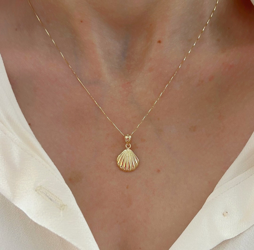 Gold Shell Pendant| 14K Solid Gold Seashell Charm Necklace| Everyday ...
