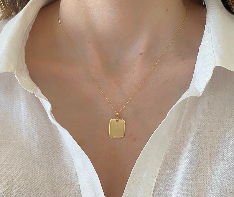 Solid 14K Yellow Gold Tag Necklace| Custom Engraved Charm| Engraved Dog ...