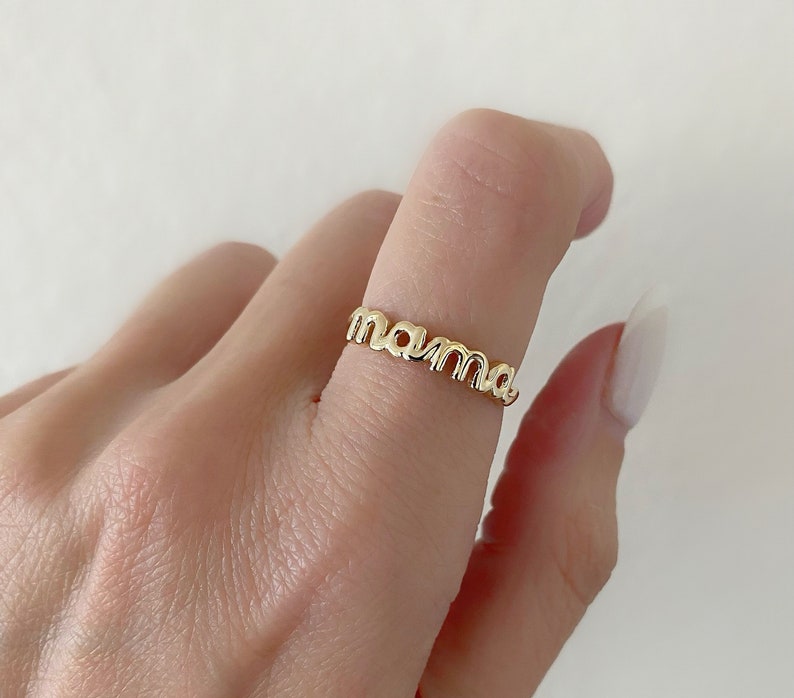 14K Solid Gold Mama Ring Cursive Mama Ring New Mom Gift - Etsy