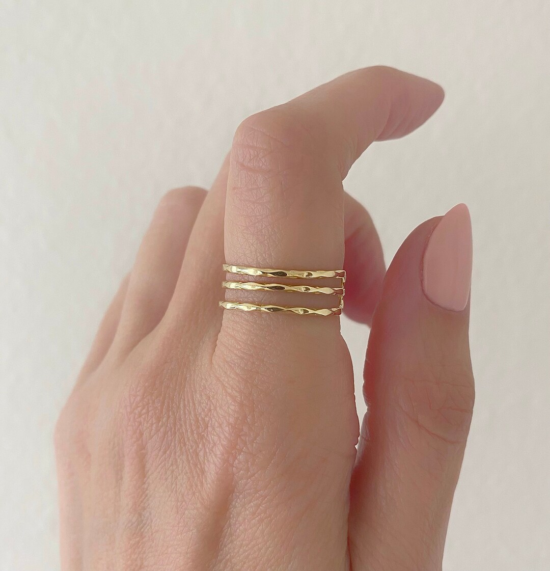 Polished Triple Row Ring in 14K Yellow Gold| Wire Wrapped Triple Band ...