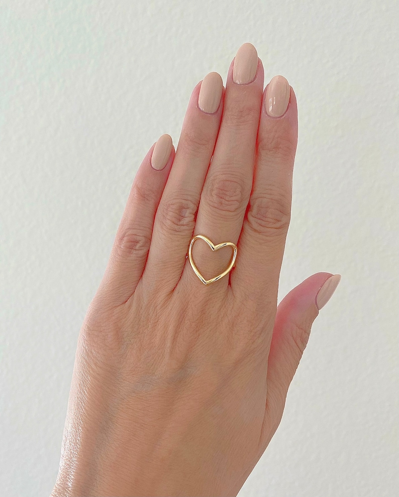 Large Open Heart Ring in 14K Yellow Gold 14K Gold Heart Ring | Etsy