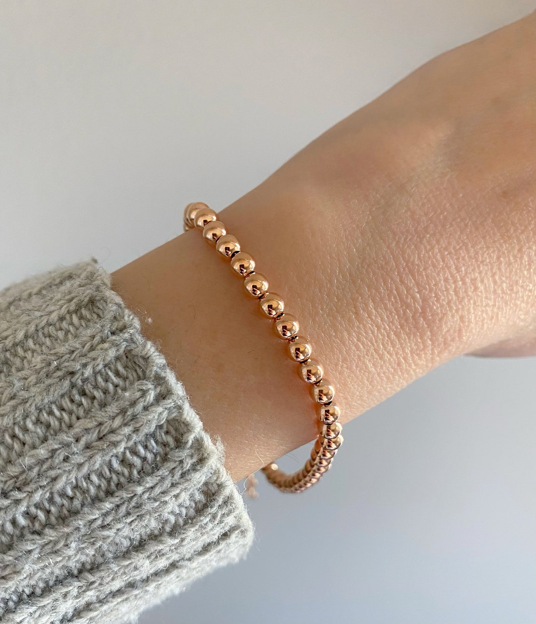14K Gold Ball Bracelet 14K Solid Rose Gold 4mm Bead Bracelet 14K Gold ...