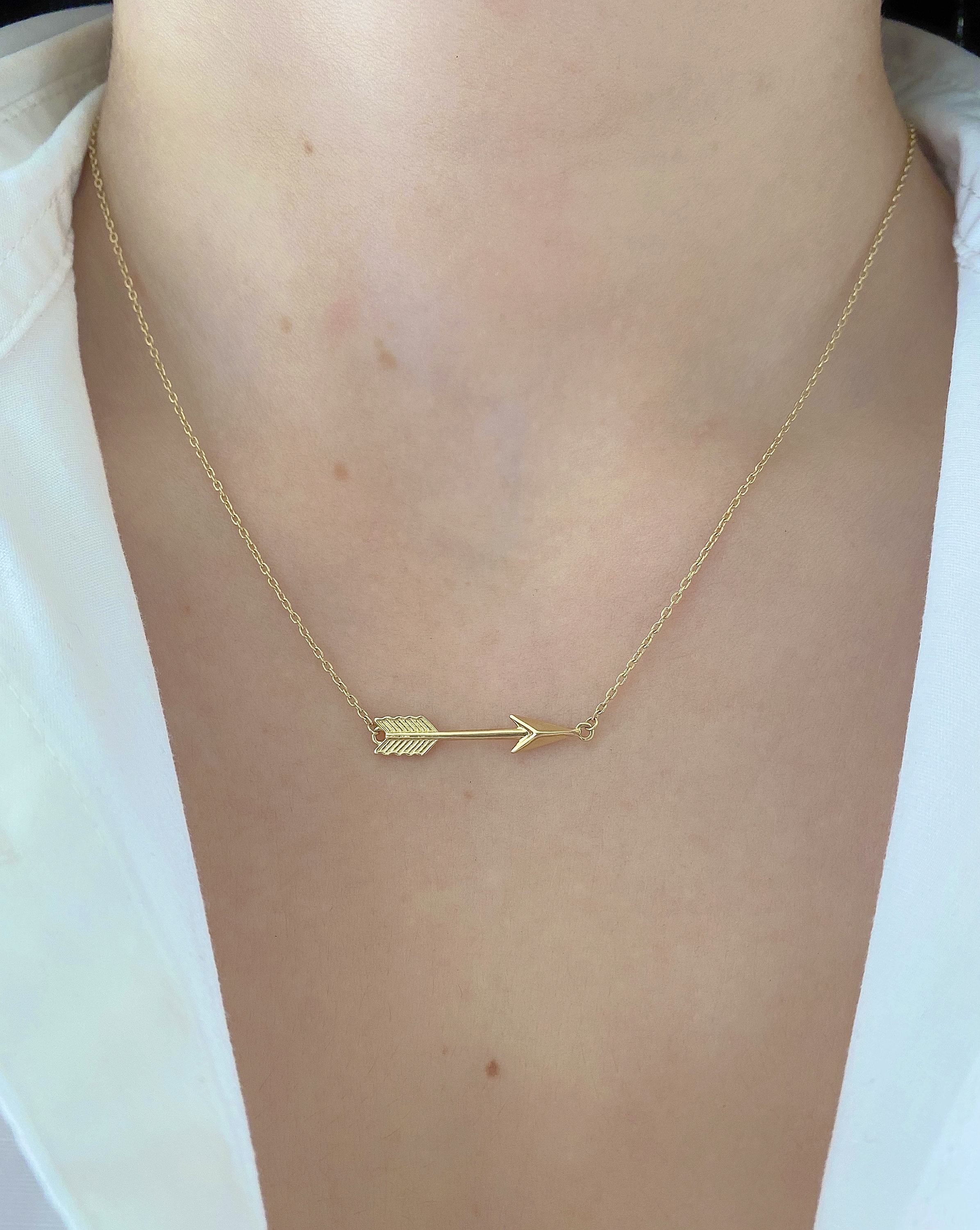 14k Yellow Gold Arrow Pendant Chain Solid Gold Sideways | Etsy