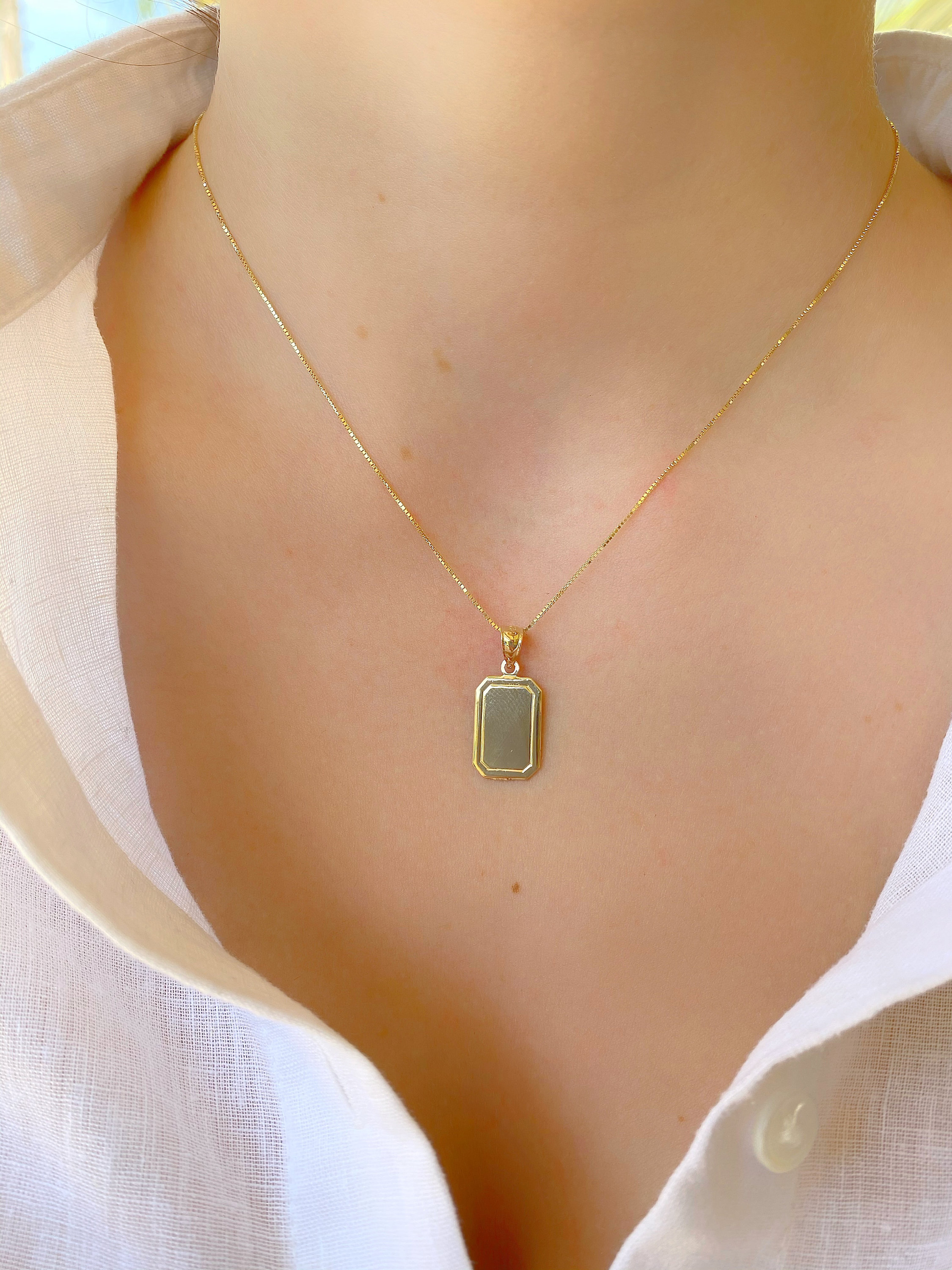 Solid 14k Yellow Gold Tag Necklace Custom Engraved Charm | Etsy