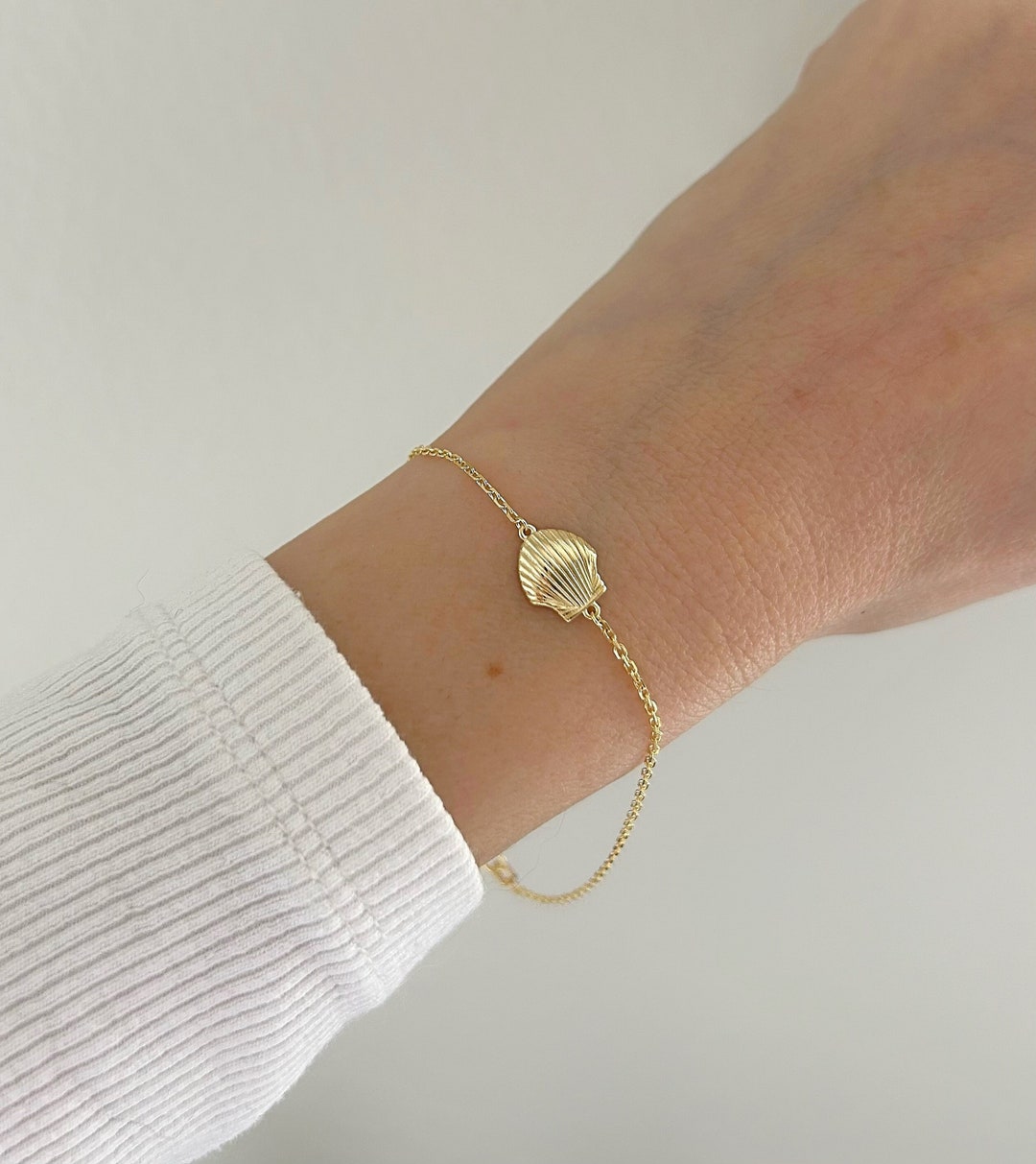 14K Gold Seashell Chain Bracelet| Gold Shell Bracelet| Stacking ...